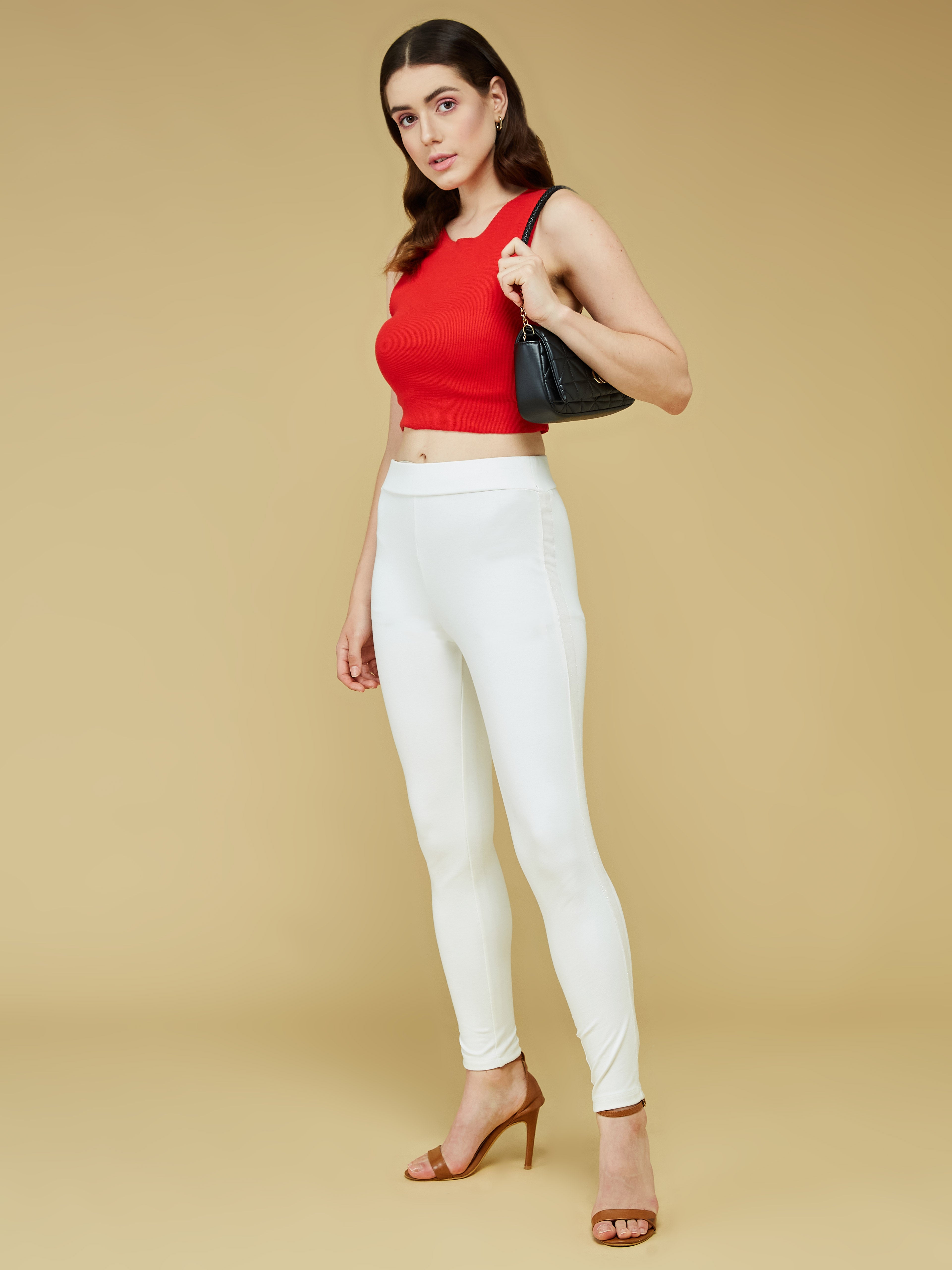 Ivory Solid With Tape Legging Pant