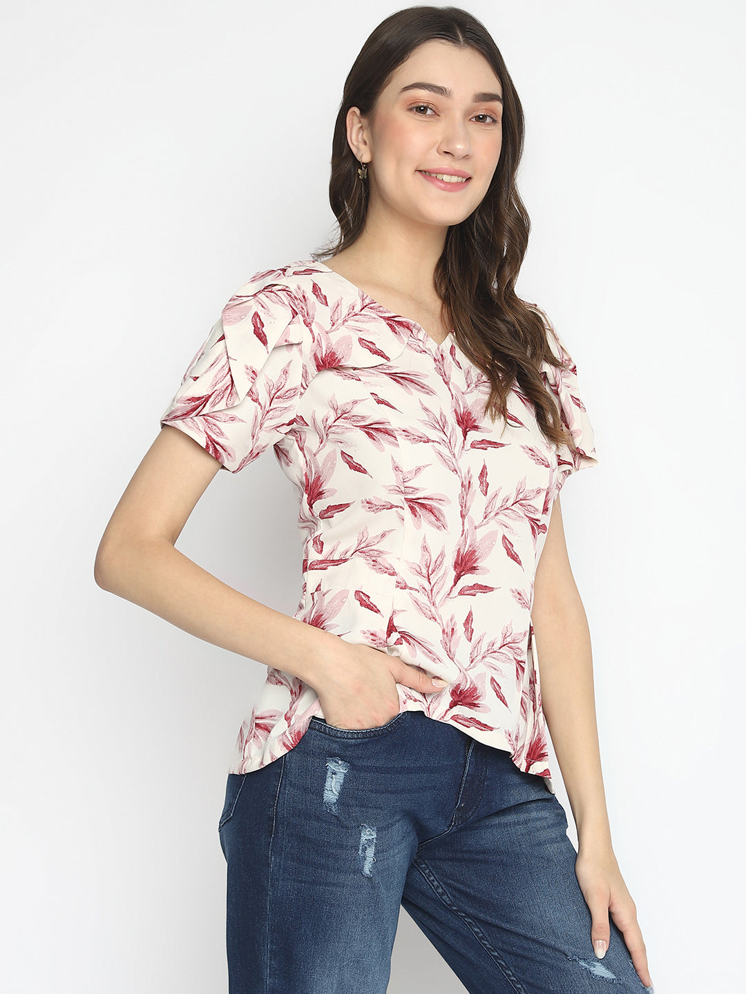 Maroon Half Sleeve Printed Regular Blouse