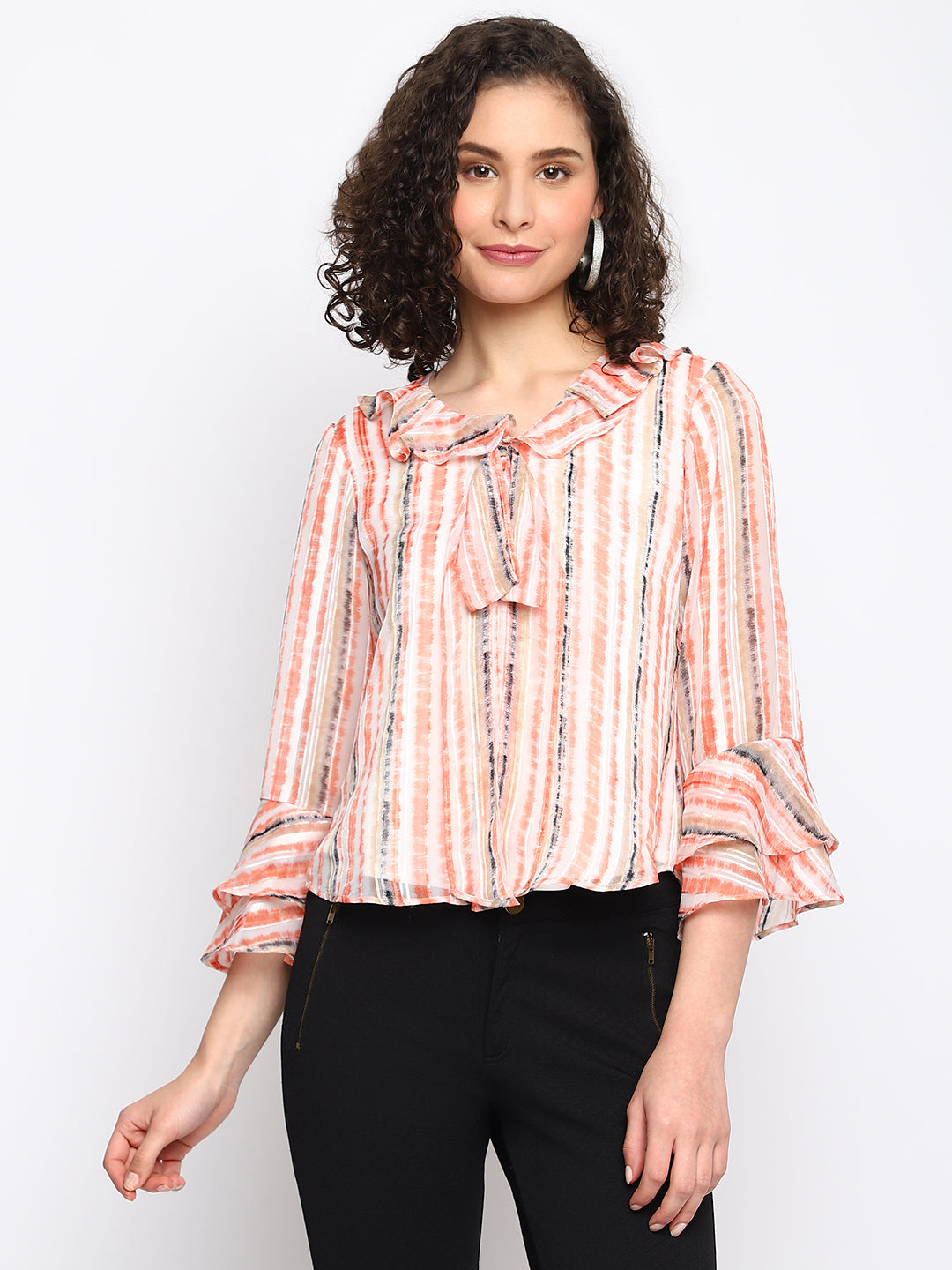 Orange Full Sleeve Printed Blouse