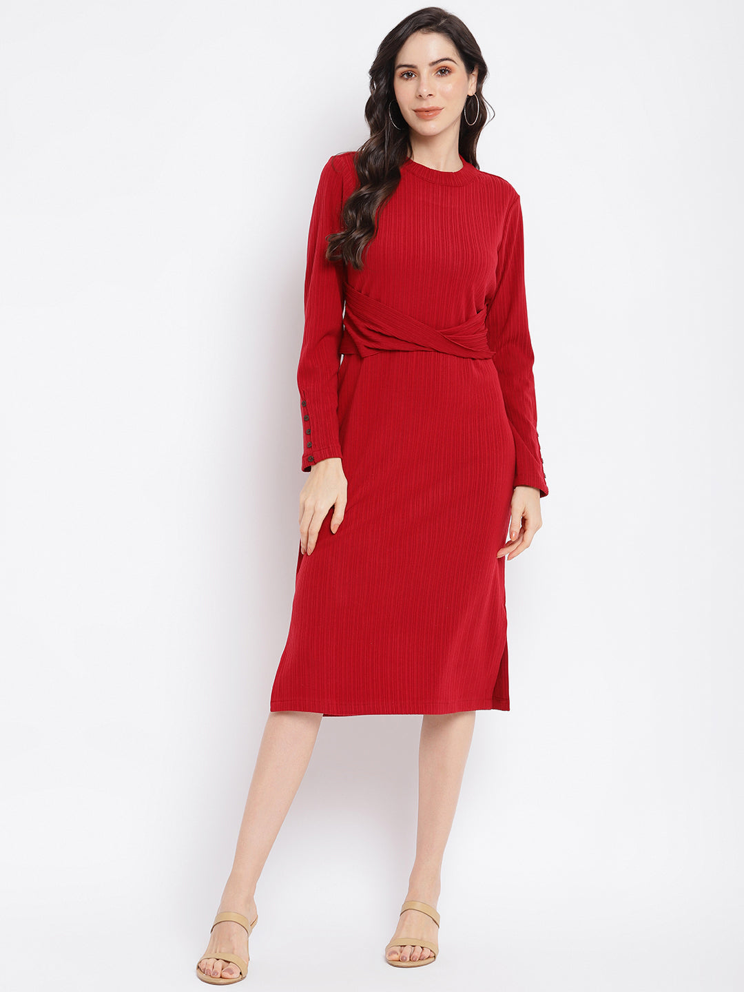 Maroon Full Sleeve Maxi Dress