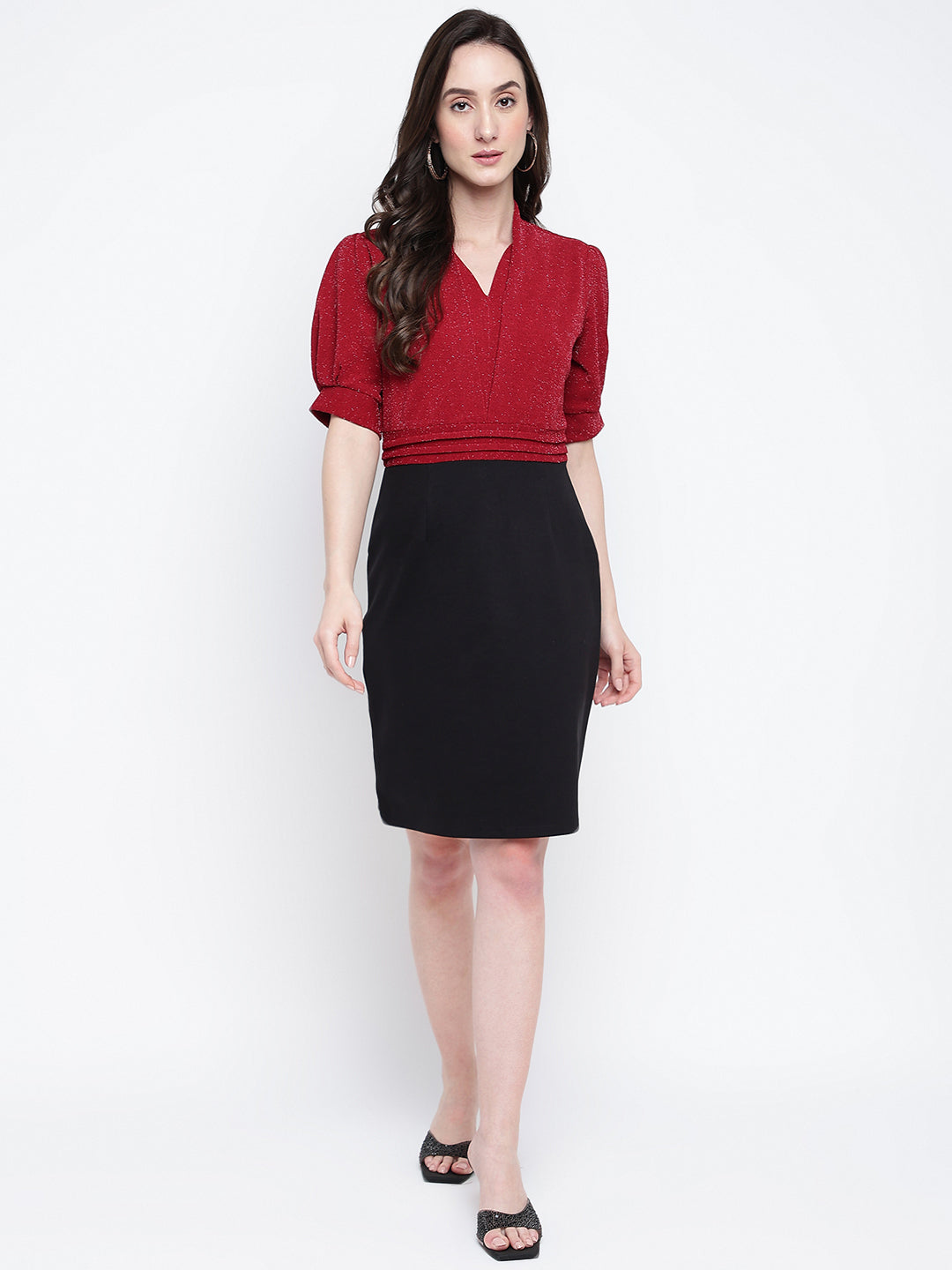 Maroon Half Sleeve Solid 2 Fir 1 Dress