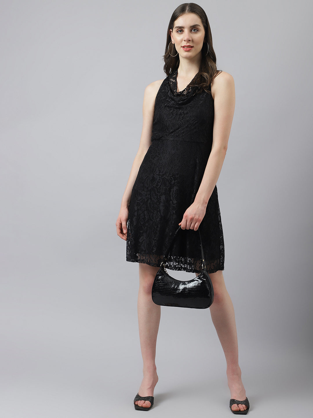 Black Lace Dress Halter Neckline