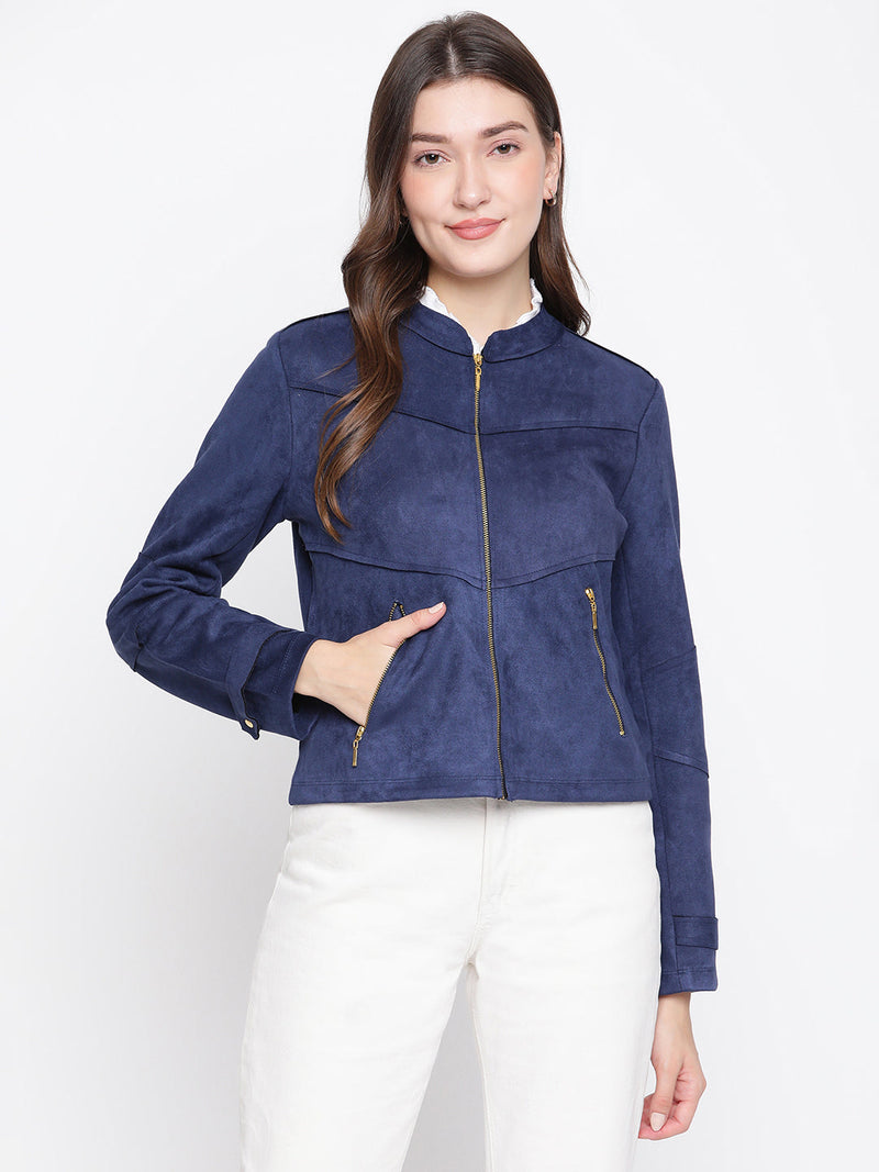 Blue Navy Full Sleeves Straight Jacket