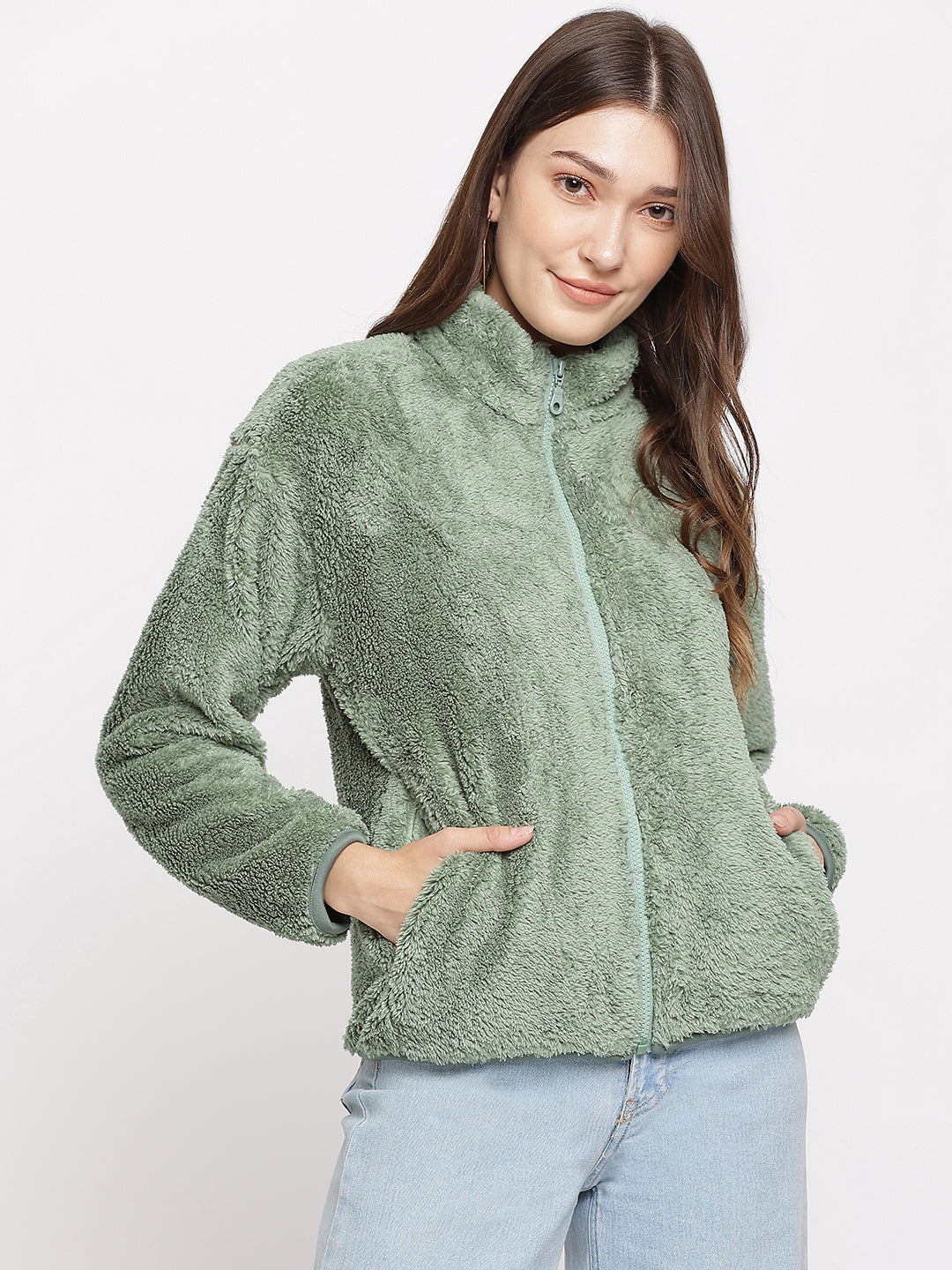 Green Full Sleeve Casual Jacket