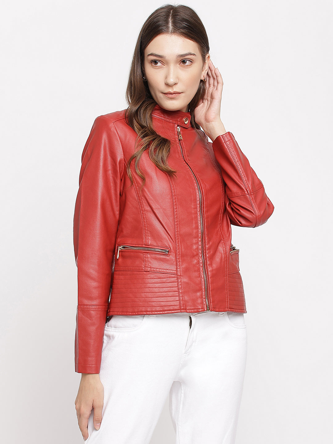 Red Full Sleeve Biker Jacket