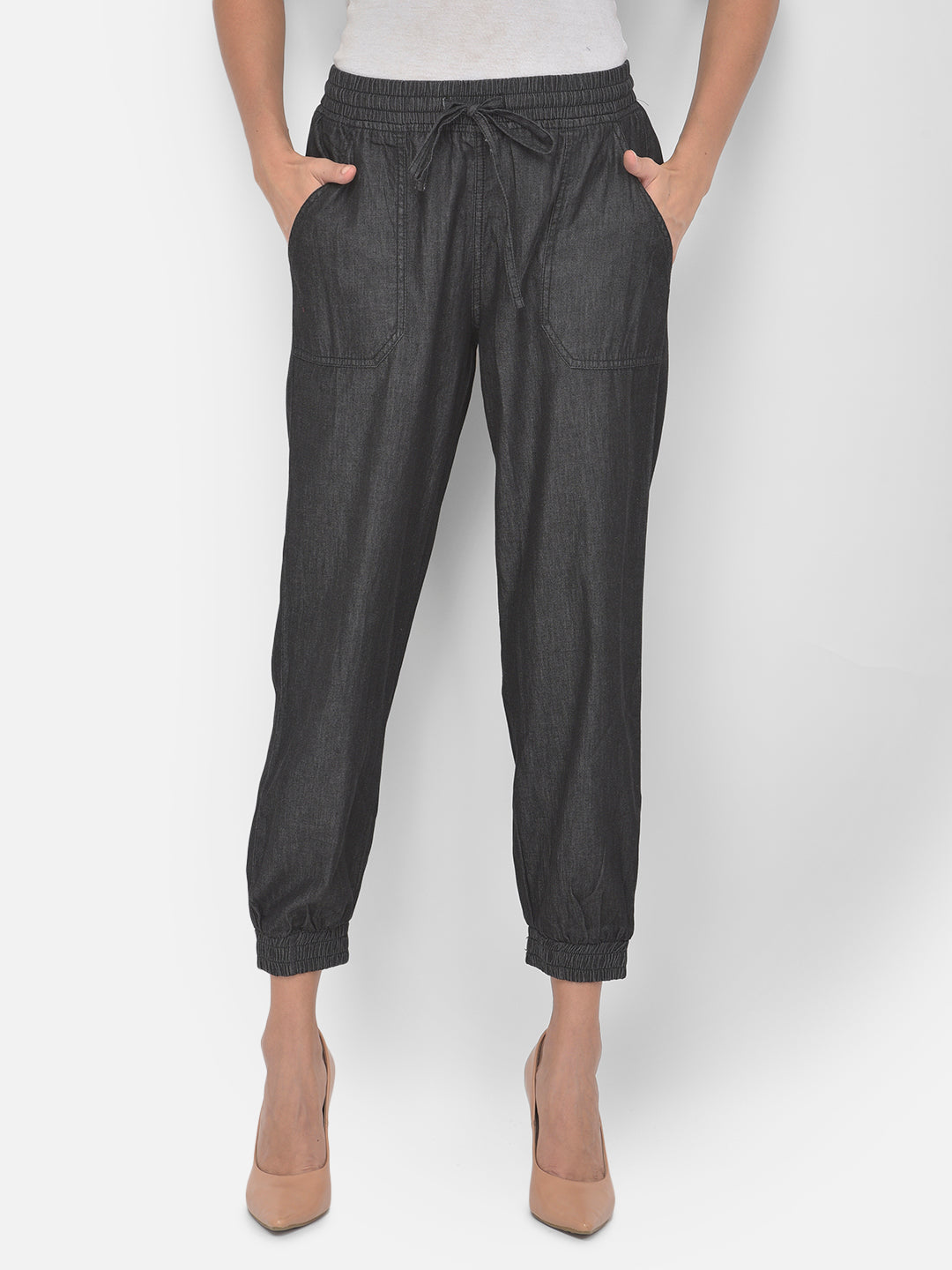 Black Straight Solid Pant
